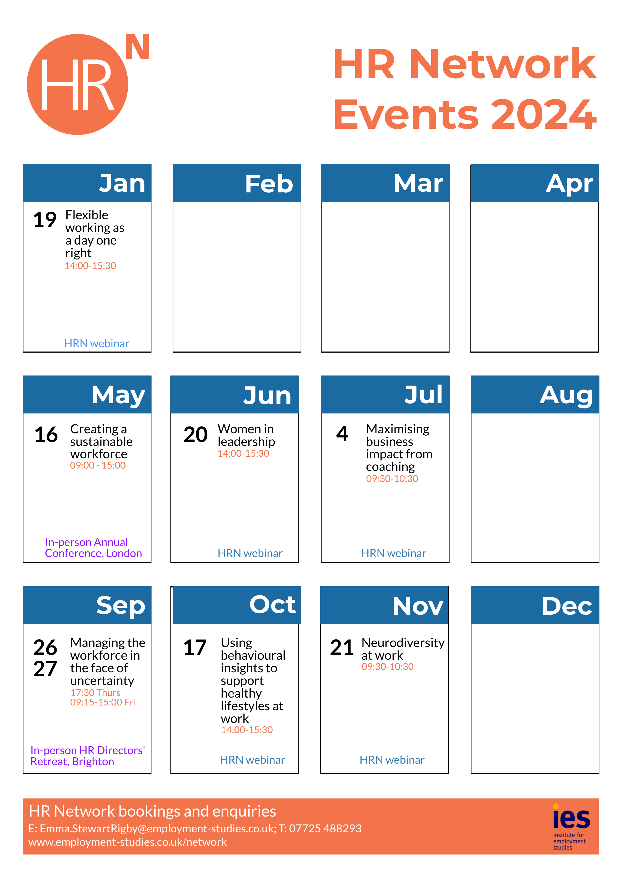 Printable Network calendar | Institute for Employment Studies (IES)
