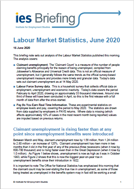 Labour Market Statistics, July 2020: IES analysis - Institute for ...